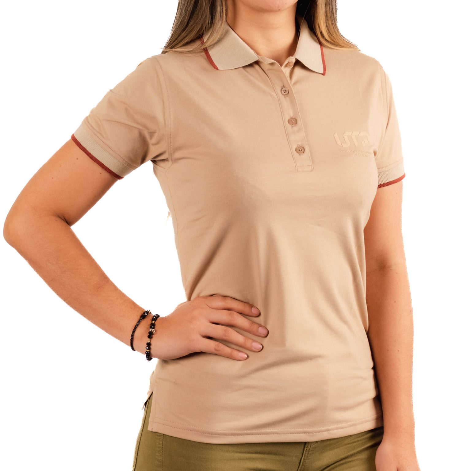 Polo Institucional Camel bordes Terracota – Mujer – Tienda UTP