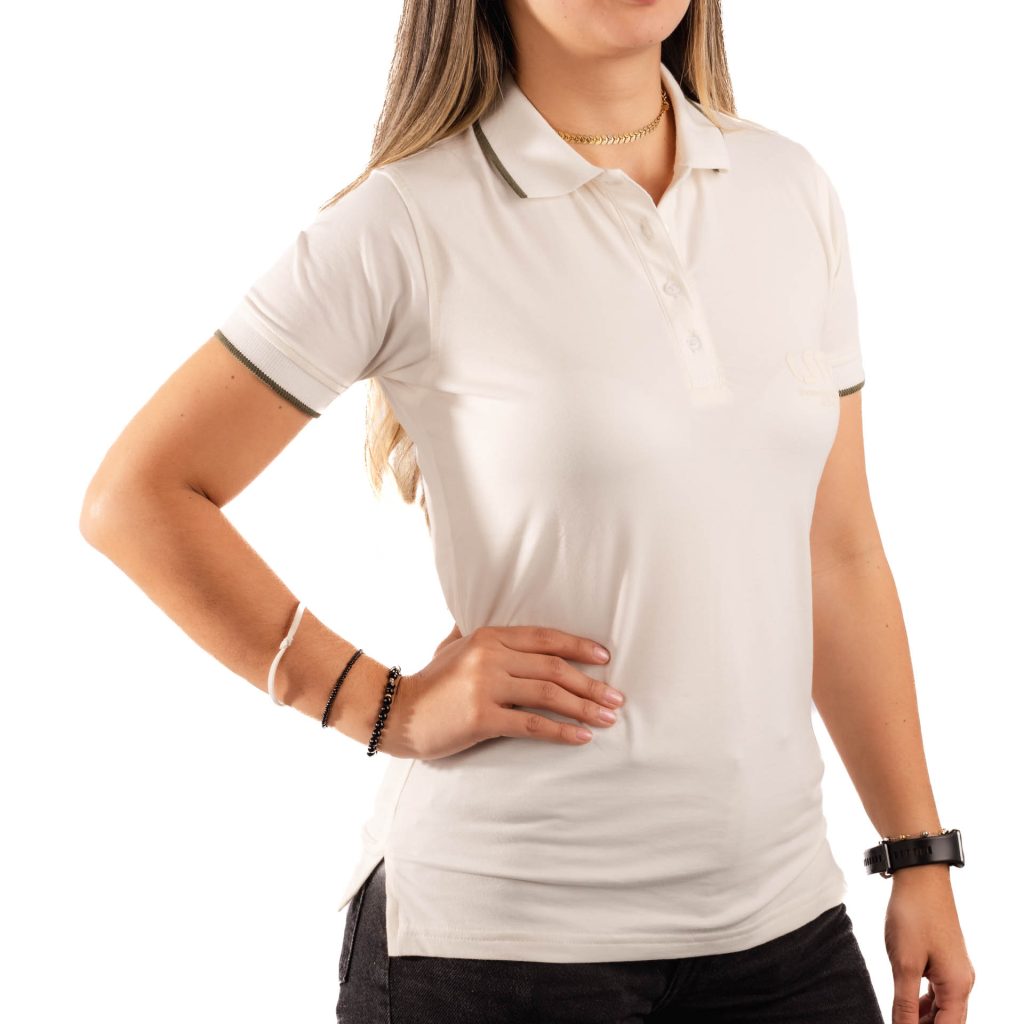 Polo Institucional Crema, bordes Verdes- Mujer – Tienda UTP