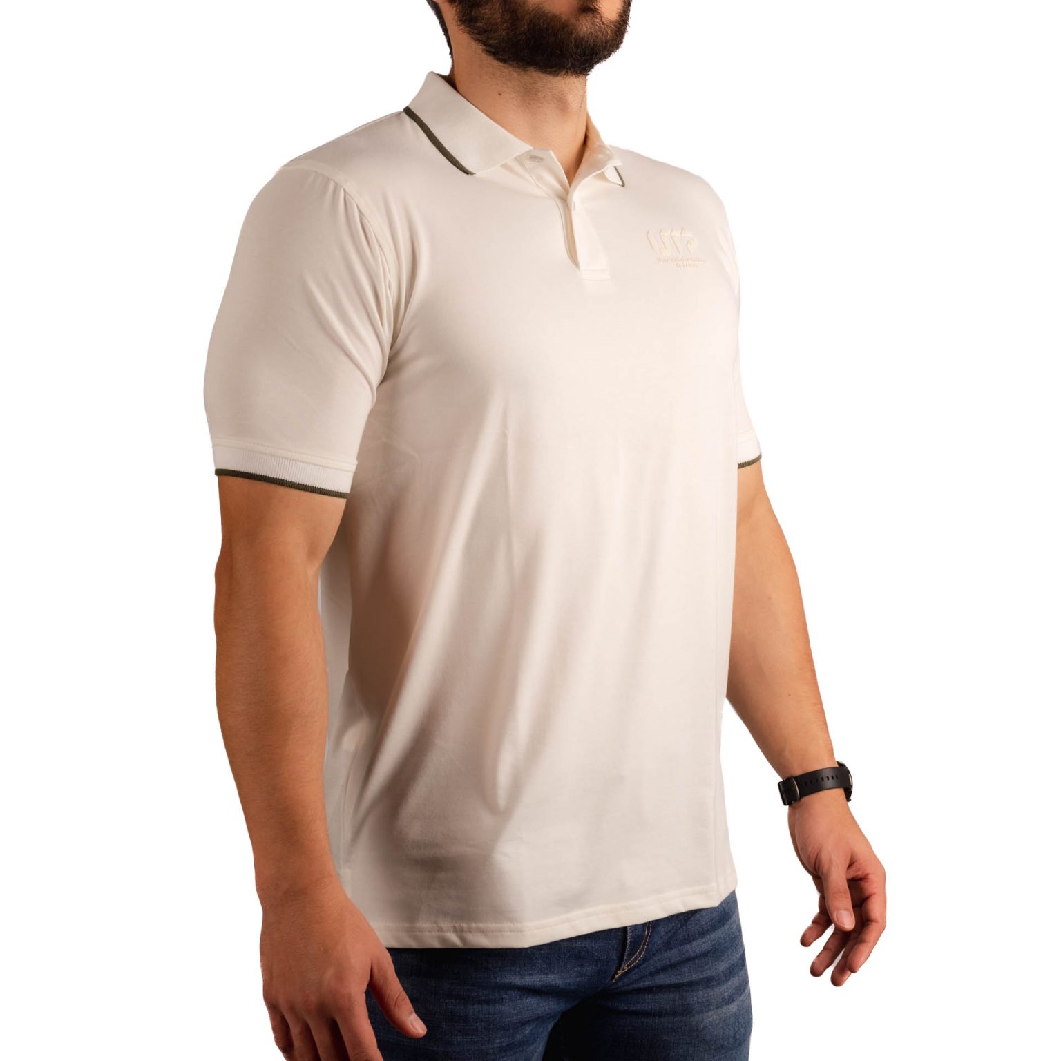 Polo Institucional Crema, bordes Verdes – Hombre – Tienda UTP